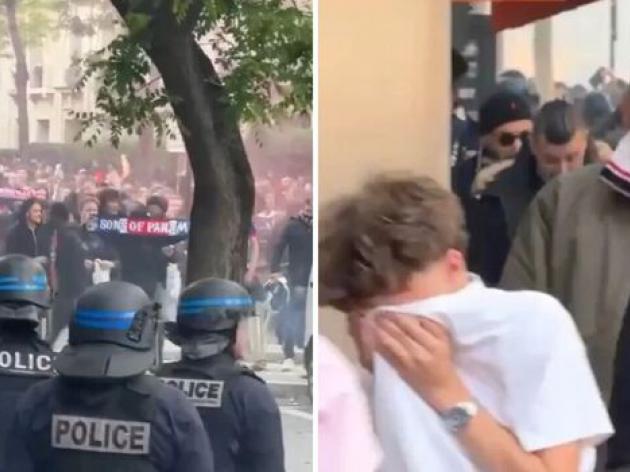 PSG fans teargassed and charged by riot police before Arsenal match in ...